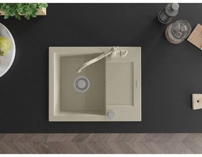 Mexen Enzo, granitový dřez 576x465x174 mm, 1-komorový a dřezová baterie Carla, béžová, 6506-69-670700-69
