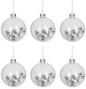 Sada 6 skleněných vánočních koulí se stříbrnými kuličkami - Ø 8*8,8 cm
