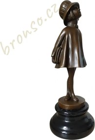 Socha studentky s aktovkou – bronz na mramorovém podstavci – Art Deco figurka – elegantní dekorace