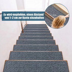 Costway 15 Koberce na schody Protiskluzové koberce na schody 76 cm – světle šedá