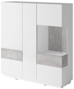 Moderní vitrína Silke 5 - 130 cm - bílá / bílý lesk / beton colorado