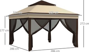 Skládací altán Outsunny 3x3x2,7m s nastavitelnou výškou dvojité střechy, moskytiérou, UV30+ ochranou, voděodolný a s nosičem - ideální pro zahradní p…