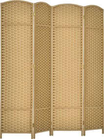 HOMCOM Interiérový dřevěný příčka 4 panely 160 x 170 cm Skládací zástěna s tkanou úpravou, dělicí přepážka pro obývací pokoj, ložnici, domácnost, přír
