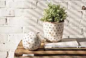 Béžová keramická dekorační koule se srdíčky Hearti - Ø 12*12 cm
