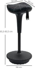 Vinsetto ergonomická otočná sedlová stolička — výškově nastavitelná 65,5–83,5 cm, náklon 120°, protiskluzová, černá