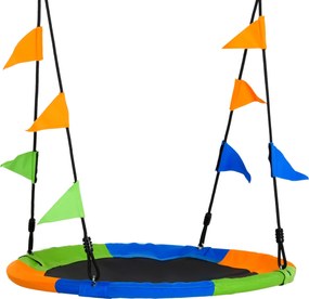 Zahradní houpací hnízdo Outsunny Ø100x120-180 cm s nastavovací výškou, provazy a vlajkami pro děti a dospělé, nosnost 80 kg, vhodné do interiéru i ex…
