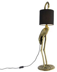Vintage stojací lampa mosazná tkanina odstín černá - Crane bird