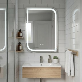 Rea Zrcadlo 80x60 cm s vyhříváním a regulovatelným LED osvětlením HOM-00301 kartáčovaný nikl