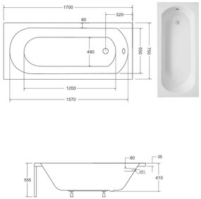 NIKIDO - B Akrylátová vana  INTRICA 150x75, 160x75, 170x75 Velikost: 150x75