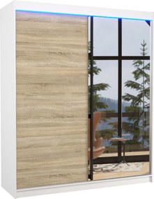 ADRK Furniture Posuvná skříň se zrcadlem a LED osvětlením VIKI 180 SW-VIK-W+S-180+L-V340