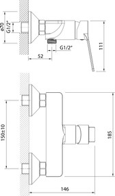 Aqualine Sintra sprchová baterie nástěnná 150 mm chrom SX011
