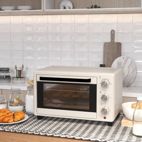 HOMCOM Mini trouba 21L Pizza Mini trouba Plech na pečení Plech na drobky 1400W Pultová trouba 1h Časovač 100-230°C Kovový krém