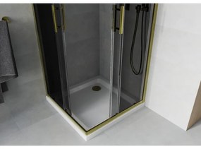 Mexen Rio čtvercový sprchový kout 90 x 90 cm, Grafitově černá, Zlatá + sprchová vanička Flat, Bílá - 860-090-090-50-40-4010G