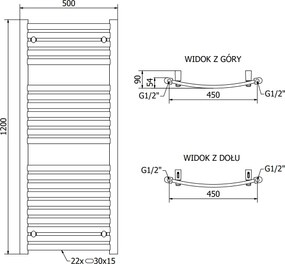 Mexen Helios, elektrické topné těleso 1200x500 mm + topná tyč 600 W, chromová, W103-1200-500-2600-01