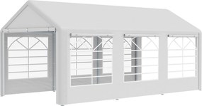 Pavilonový párty stan Outsunny 3x6m se 4 bočními stěnami a okny z polyesteru a kovu – bílý