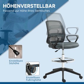 Vinsetto Kancelářská židle ergonomická židle ke stolu s područky a nastavitelným opěrným kroužkem, síťovina šedá