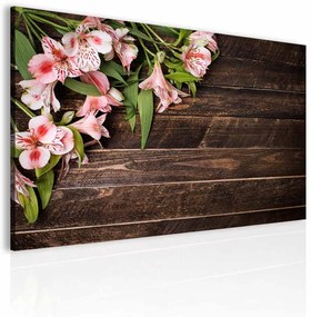 Obraz růžové květy na dřevě Velikost (šířka x výška): 90x60 cm