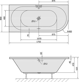 Polysan VIVA L asymetrická vana 175 x 80 x 47cm bílá mat 70119.11