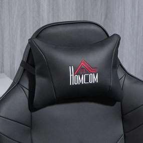 HOMCOM Herní židle s masáží, otočná o 360°, 6 masážních bodů, podnožka, odnímatelná opěrka hlavy, imitace kůže, 79.5 x 82.5 x 111.5cm, černá| Aosom