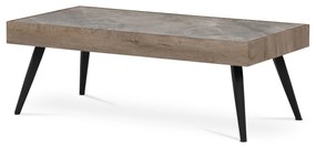 AUTRONIC Stůl konferenční, deska slinutá keramika 120x60, šedý mramor, nohy černý kov, světle hnědá dýha