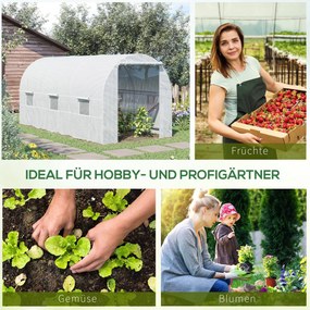 Zelený skleník Outsunny 445x200x200cm, fóliový skleník na rajčata s dveřmi, oknem, fóliovým tunelem vyrobený z pozinkované oceli, rostlinný tunel, sk…