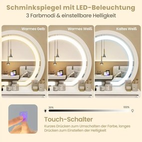 Costway Kosmetické zrcadlo se 3 LED světelnými režimy a 2 zásuvkami, bílé JV11976DE-WH