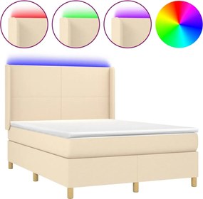 Box spring postel s matrací a LED krémová 140x190 cm textil 3138714