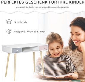 Dětský stůl HOMCOM s 1 otevřenou přihrádkou a 2 šuplíky v severském stylu pro studijní místnost, vstup a ložnici 100x48x76,5 cm v multicolor provedení