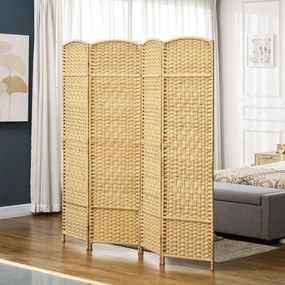 HOMCOM Skládací Paraván 4 Panely 180x180 cm - Ochranná Záclona pro Kancelář a Ložnici v Přírodním Stylu