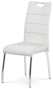 Autronic Moderní jídelní židle Jídelní židle, potah bílá ekokůže, černé prošití, kovová čtyřnohá chromovaná pod (HC-484 WT)