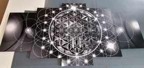 5-dílný obraz okouzlující Mandala v černobílém provedení - 200x100 cm