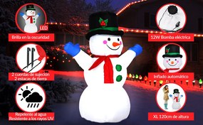 Nafukovací vánoční dekorace Sněhulák XL osvětlený 120cm