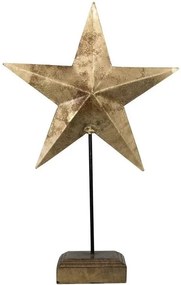 Dekorace zlatá antik kovová hvězda na dřevěném podstavci - 15*9*27cm