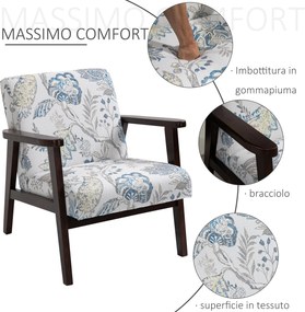 HOMCOM Křeslo s čalouněnými dřevěnými opěrkami a prodyšnou tkaninou pro domov a kancelář, Květinový motiv, 68,5x78,5x75cm