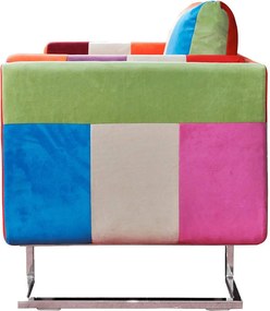 Krychlové křeslo, chromované nohy, patchwork, textilní 240895