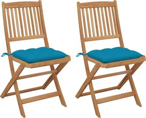 vidaXL Skládací zahradní židle s poduškami 2 ks masivní akáciové dřevo [3064660] Barva: Světle modrá