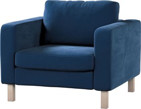 Potah na křeslo IKEA Karlstad, krátký barva tmavě modrá látka lesklé, sametová