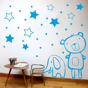 WALLVINIL Samolepky na zeď - Méďa a slůně Barva: Modrá gentian, Velikost: malá sada 60x58 cm, Pravá / Levá: Levá (dekorace směřuje/dívá se doleva)