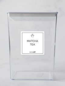 MATCHA TEA – bílá samolepka na dózu, základní písmo, 5 × 5 cm | DomaLEP