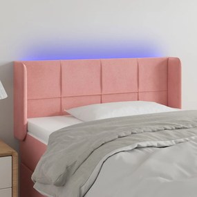 Čelo postele s LED růžové 93 x 16 x 78/88 cm samet