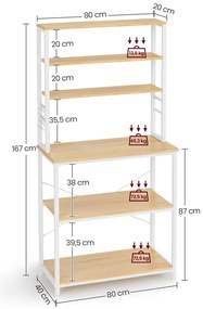 Kuchyňský regál LORANO 167x80 cm, bílý / dekor dub