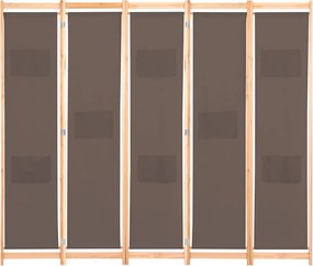 5dílný paraván hnědý 200 x 170 x 4 cm textil 248181