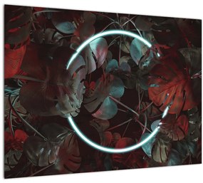 Skleněný obraz - Neonový kruh mezi palmami (70x50 cm)