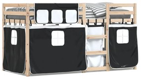 Dětská patrová postel se závěsy bílá a černá 90x200 cm borovice,  3283892