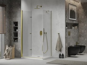 Mexen Lima sprchový kout 70x90cm, 6mm sklo, zlatý profil - čiré sklo + Slim sprchová vanička - 856-070-090-50-00-4010