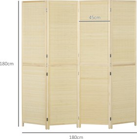 HOMCOM Bambusový paravan do interiéru 4 panely 180 x 180 cm - Přenosný paravan