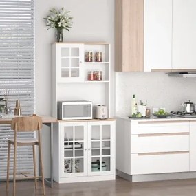 HOMCOM Kuchyňské buffet, kuchyňská vitrína s velkým úložným prostorem, 3 skleněné přední části s policí, 2 přihrádky, velká pracovní plocha, MDF bílá…