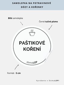 Samolepka na kořenky PAŠTIKOVÉ KOŘENÍ bílá 5 cm tučné písmo