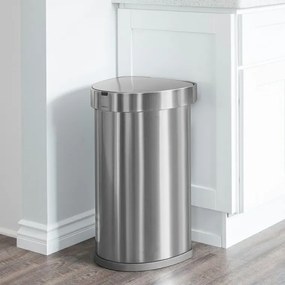 Půlkulatý bezdotykový koš, 45 l, matná ocel, nerez