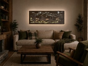 Li-Go "Chata v horách" světelný obraz s baterií a pohybovým čidlem 130x50 cm provedení povrchu: dub světlý